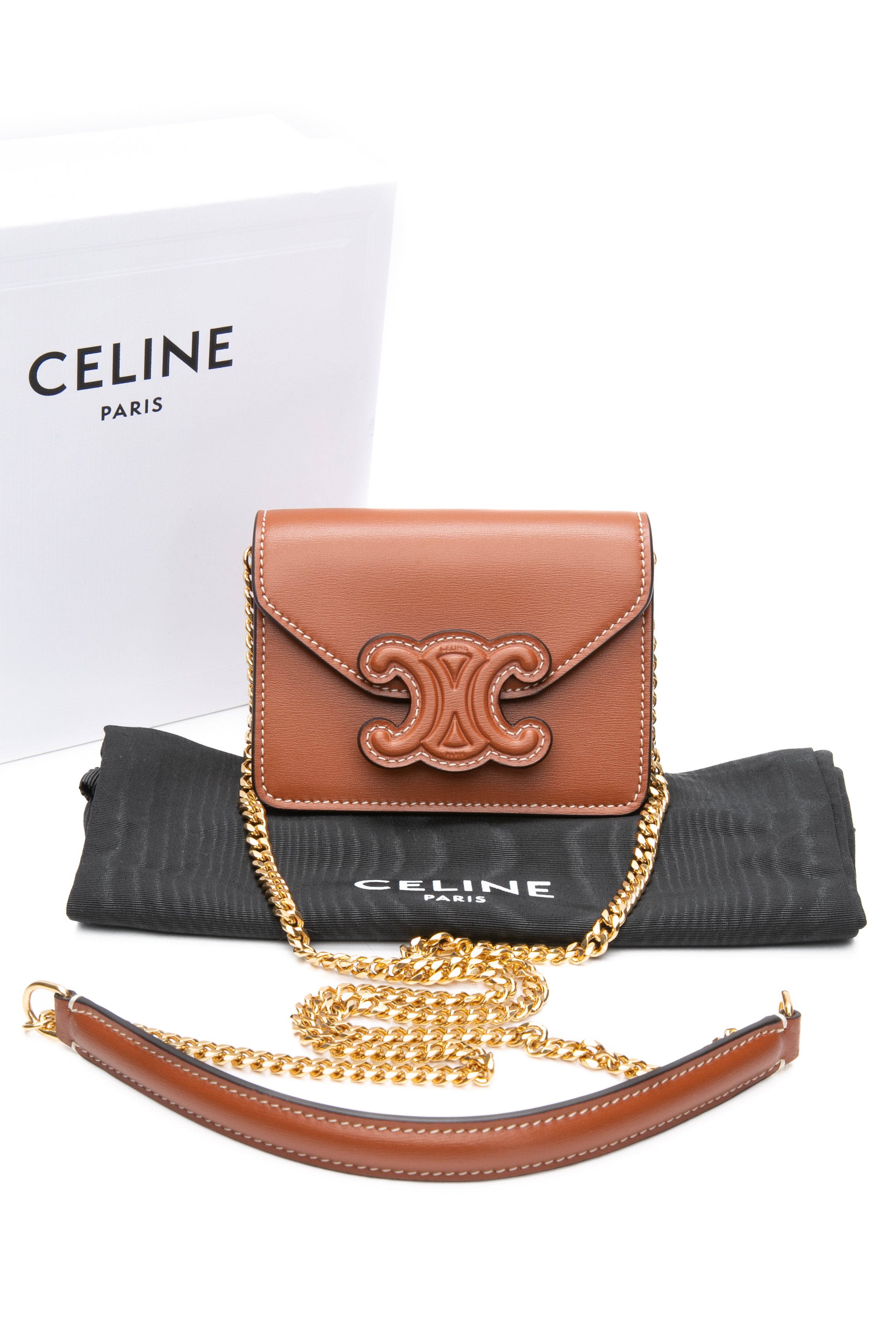 CELINE Tan Triomphe in Shiny Calfskin Card Holder on Chain (New) – Luxury Labels