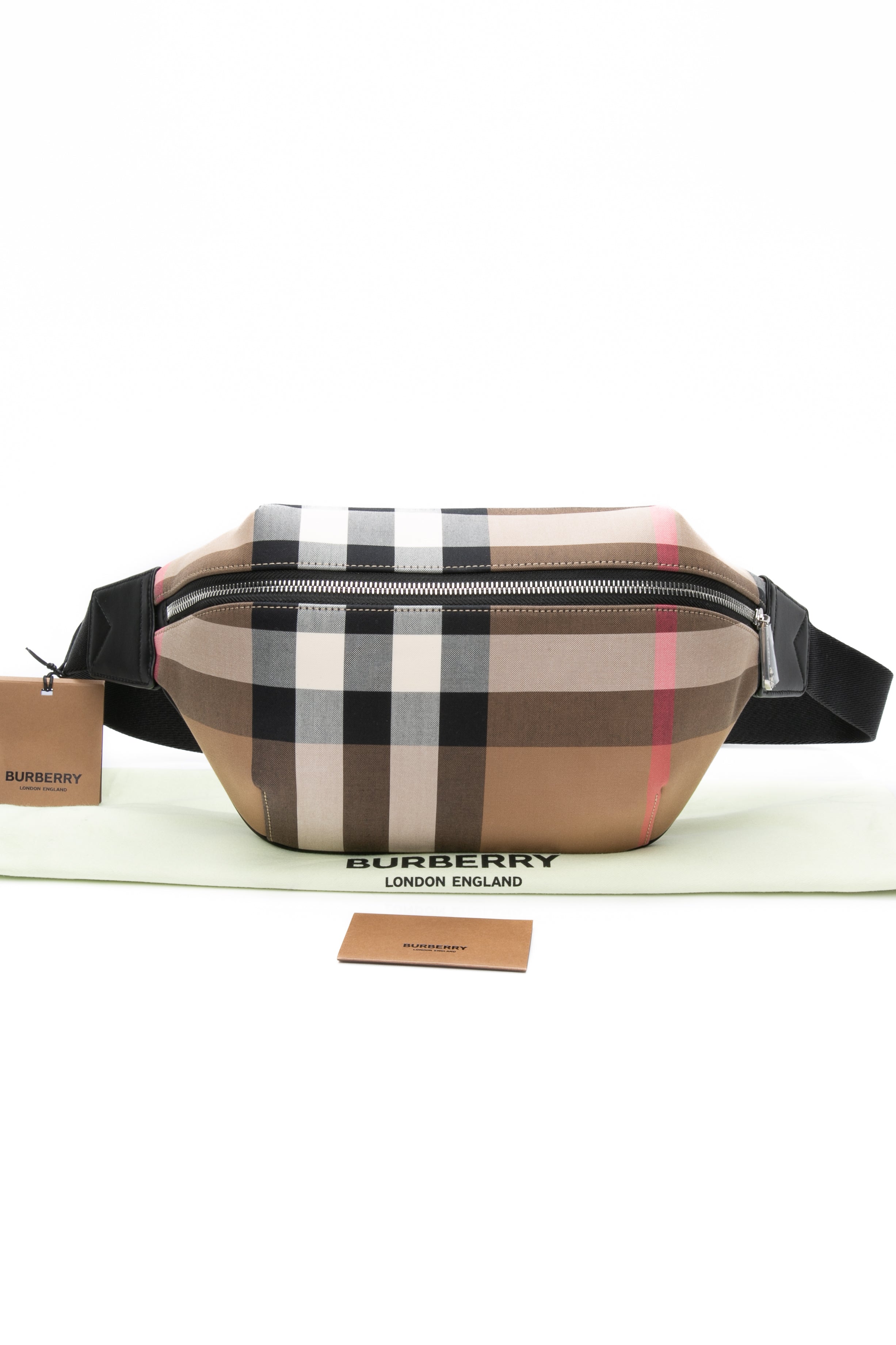 BURBERRY Taupe Brown Nylon Giant Check Medium Sonny Bum Bag – Luxury Labels